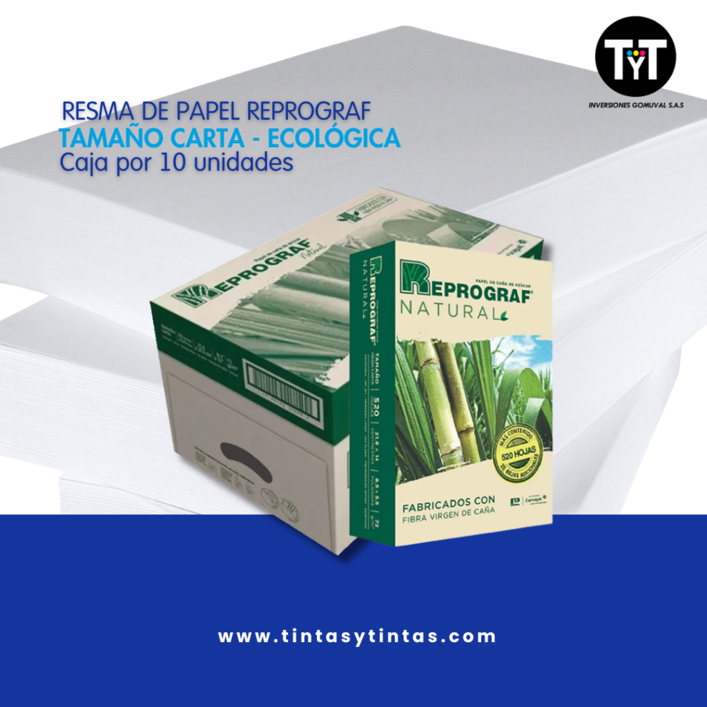 Caja resma de papel ecológica tamaño carta Reprograf | Tintas y Tintas - Inversiones Gomuval S.A.S