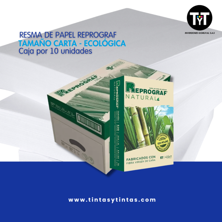 Caja resma de papel ecológica tamaño carta Reprograf | Tintas y Tintas - Inversiones Gomuval S.A.S